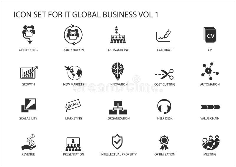 Global business icon set stock vector. Illustration of icon - 81496421