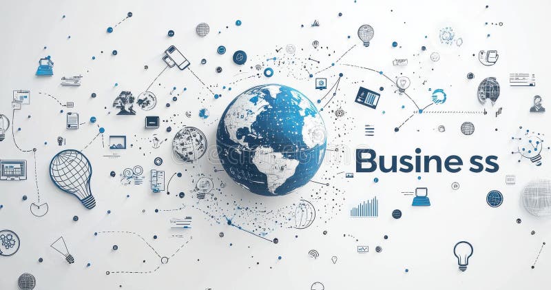 Global Business Network Concept with Technology and Communication Icons ...