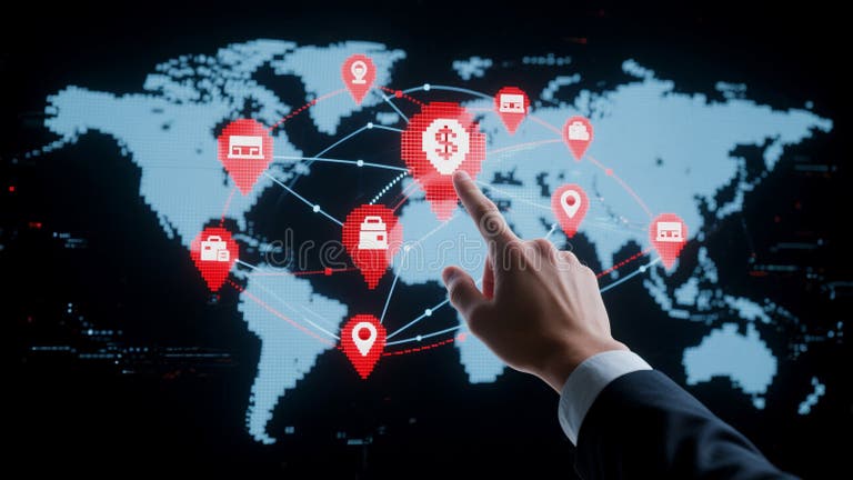 Global Business Network with Interactive Map Interface Stock ...