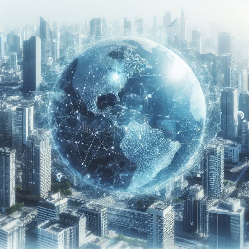 Global Business and Networking, Double Exposure Globe with Network ...