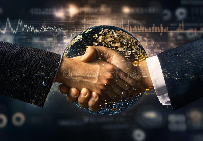 Global Business Partnership Handshake Digital Globe High Quality Image ...