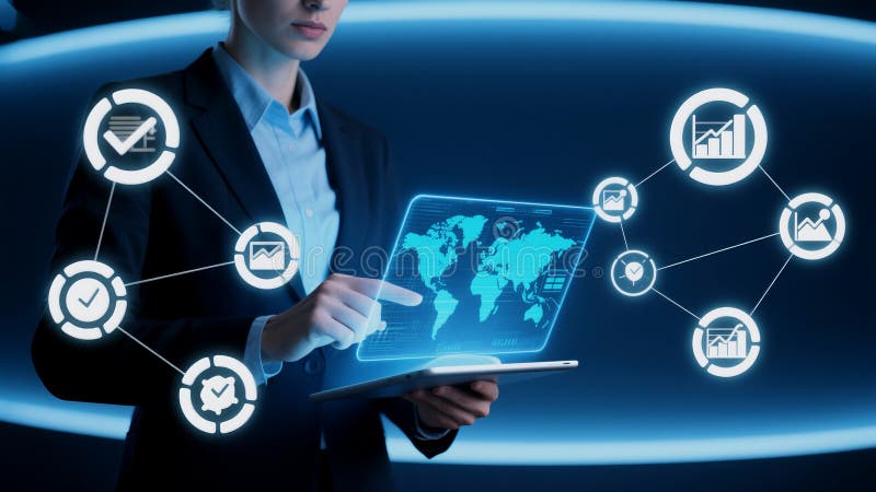 Global Business Strategy and Data Visualization on a Tablet Stock ...