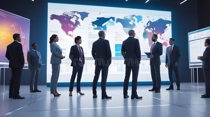 Global Business Strategy Meeting in High-Tech Boardroom Stock ...
