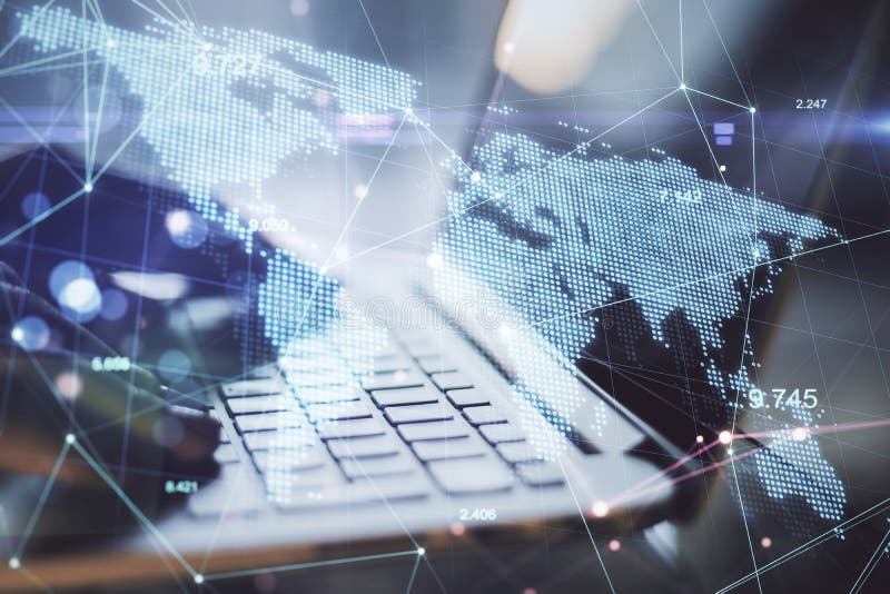 Global Business and Technology Concept. Side View and Close Up of Hands ...