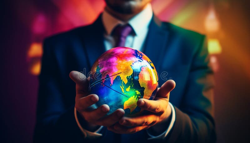 Global Businessman Holding World Map, Success in Hand Generated by AI ...