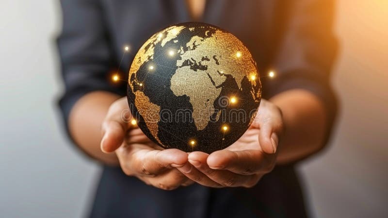 Global Businessman Presenting 3d World Globe Hologram on Futuristic ...