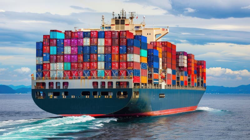 Large Cargo Ship Docked at Port with Cranes Loading Containers. Stock ...