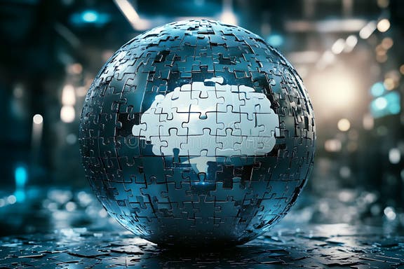 Global Cloud Computing Puzzle 3D Sphere of Interconnected Technology ...