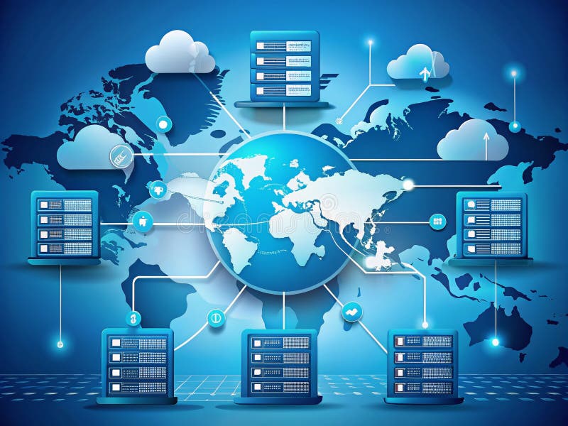 Visualizing Cloud Technology with Data Stream and Network Connections Stock Illustration ...