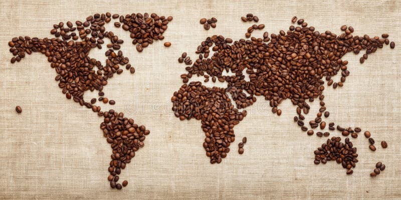 Global Coffee Bean Map a Roasted World on Rustic Fabric. Generative AI ...