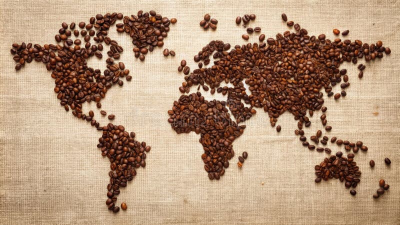 Global Coffee Bean Map a World of Aromatic Roasted Beans Arranged on a ...