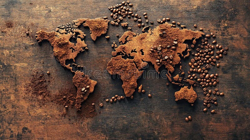 Global Coffee Beans & Grounds World Map Stock Image - Image of espresso ...