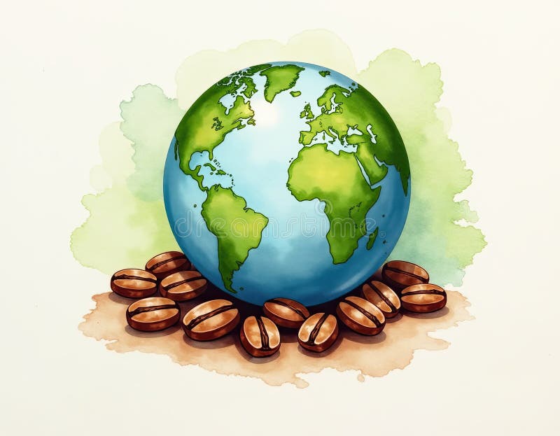 Global Coffee Production Earth and Coffee Beans Stock Illustration ...