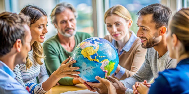 Global Collaboration a Group of People Hold a Globe, Team, Teamwork ...
