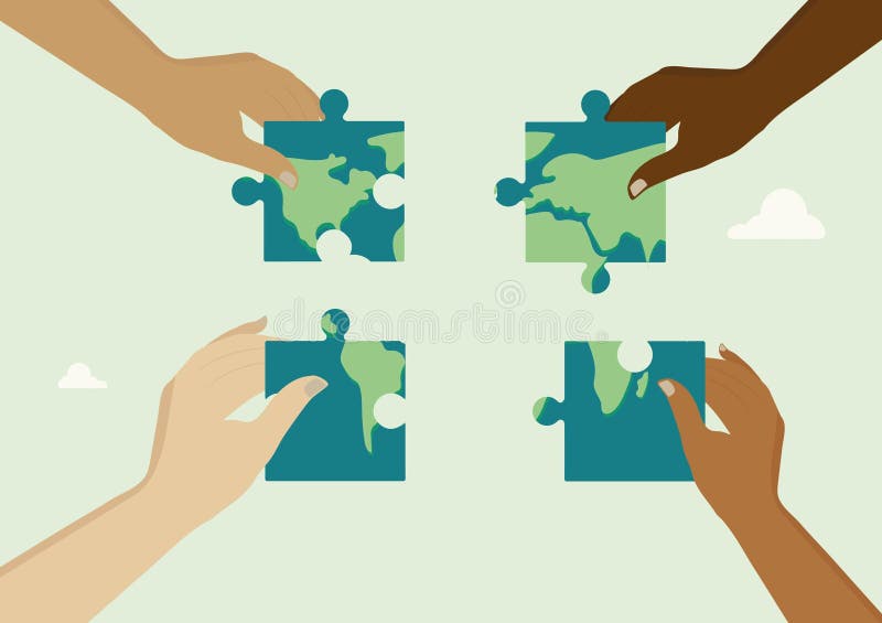 Diverse Hands Assembling Global Puzzle Pieces. Sustainability Concept ...