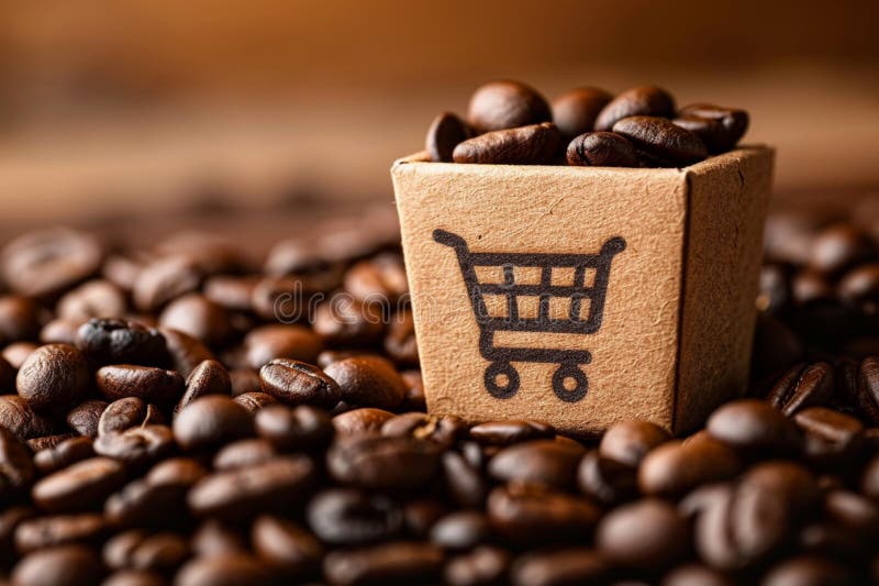 Global Commerce Box with Shopping Cart Logo on Coffee Beans Stock ...