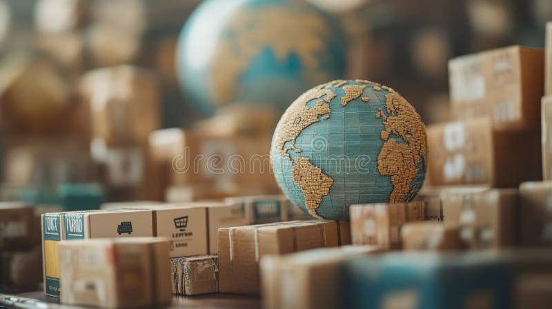 Global Commerce Platform with Shipping Boxes and Earth Globe Stock ...