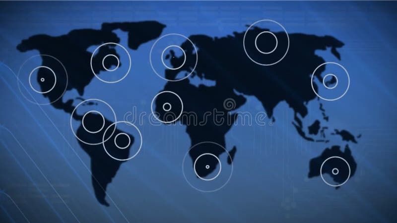 Global Communication Animation with Target Circles on World Map Stock ...
