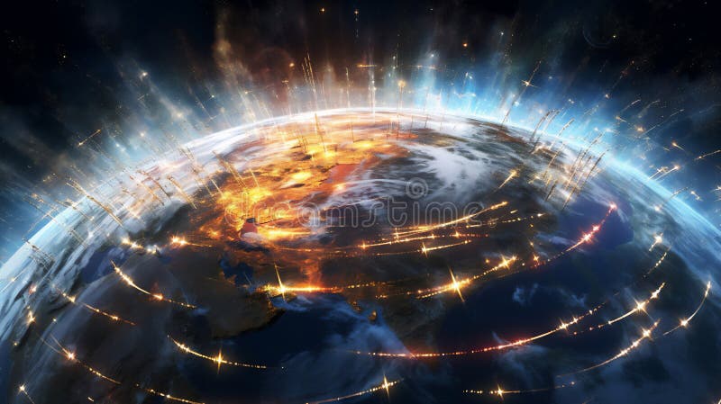 Global Communication Big Data Being Transmitted Across the World Stock ...