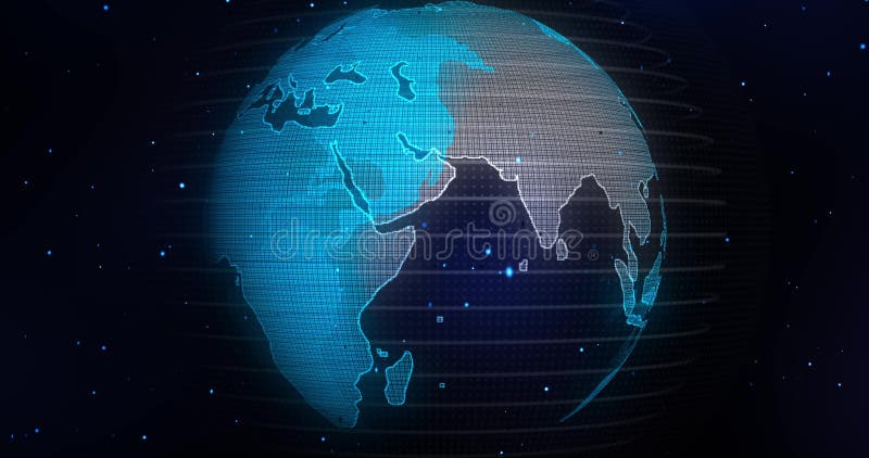 Global Communication Concept, the Earth Rotating with Node the Blue ...