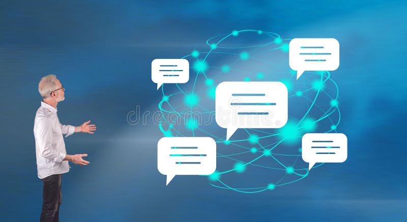 A Global Communication Concept Explained by a Businessman on a Wall ...