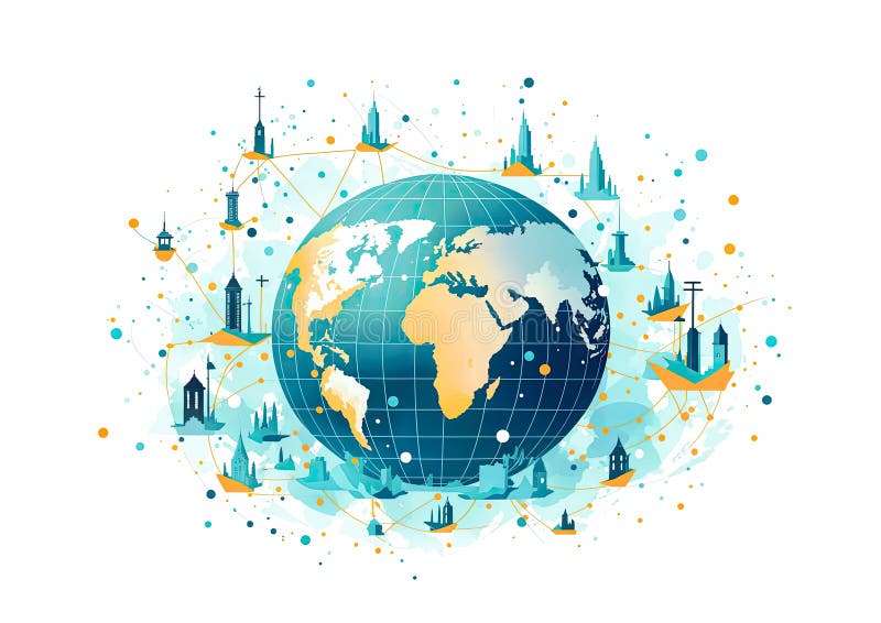 Global Communication Concept with Globe and Buildings Connecting World ...