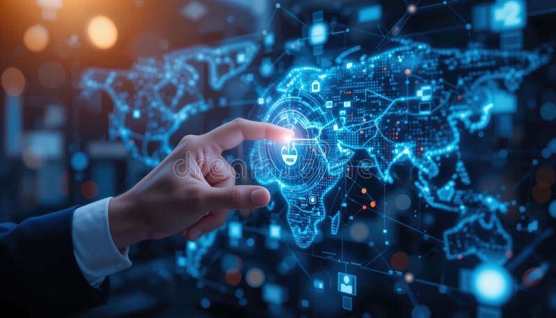 Global Communication Concept with a Hand that Touches Virtual Network ...