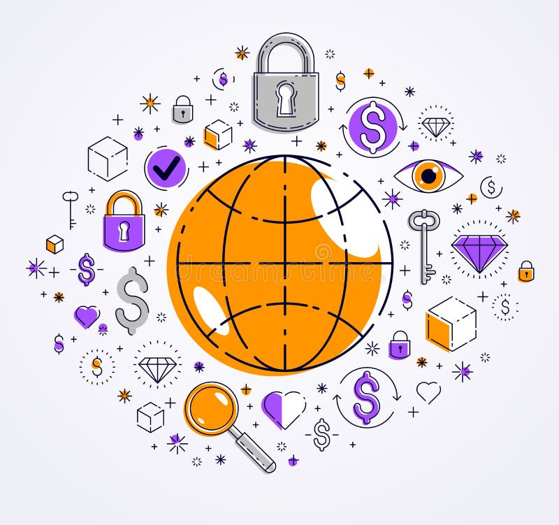 Global Communication Concept, Planet Earth with Different Icons Set ...