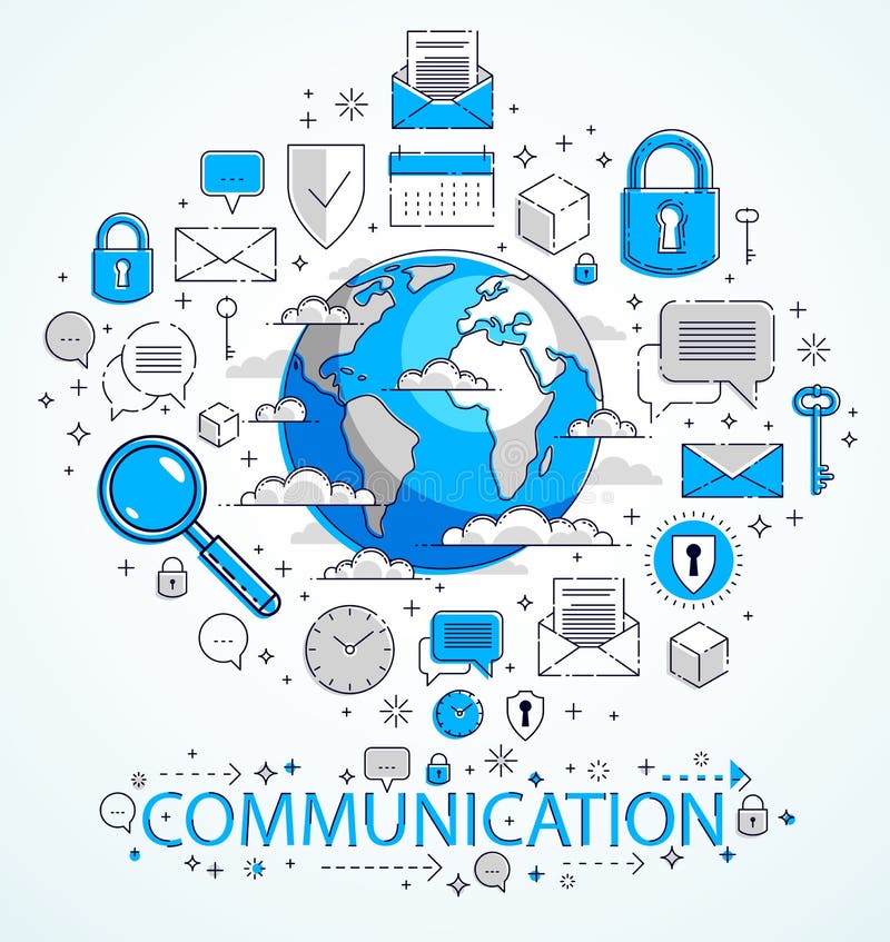 Global Communication Concept, Planet Earth with Different Icons Set ...