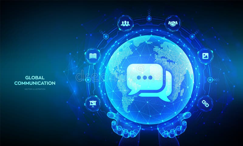 Global Communication Concept. Planet Earth Globe with Chat Dialog ...