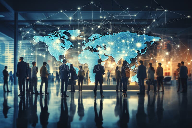 Global Communication Concept with Silhouettes of Business People and ...