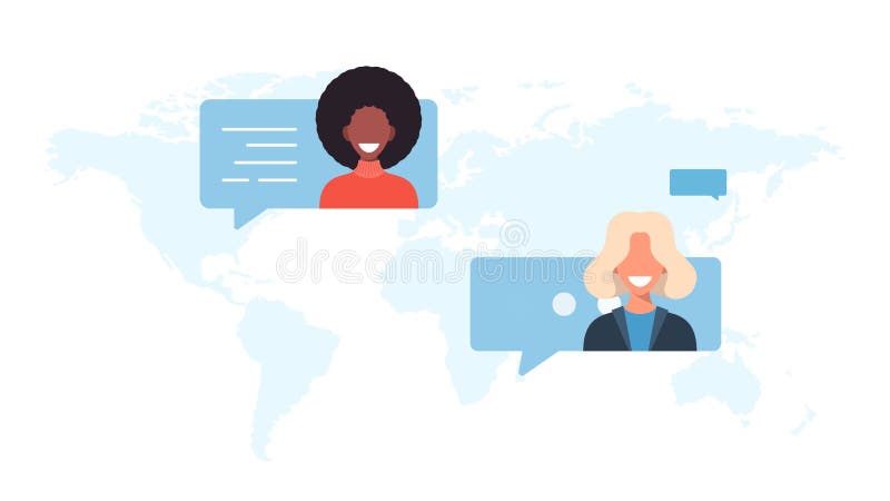 Global Communication Concept. World Map with Multiculture Charater ...