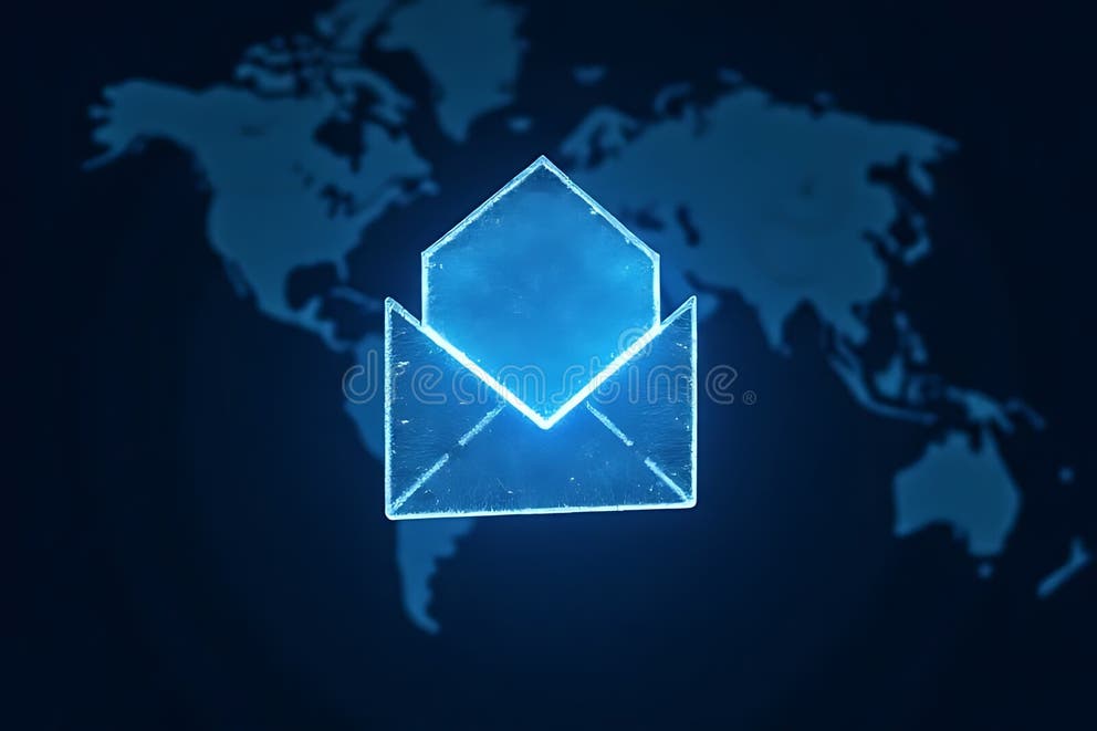 Global Communication Depicted by a Glowing Envelope Hovering Over a ...