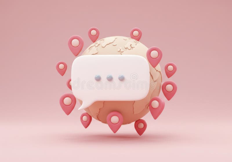 Global Communication with Earth Globe, Speech Bubble and Location Pins Stock Illustration ...