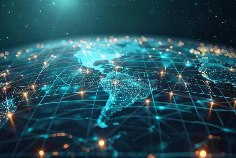 Global Communication and International Connections. World Map with ...