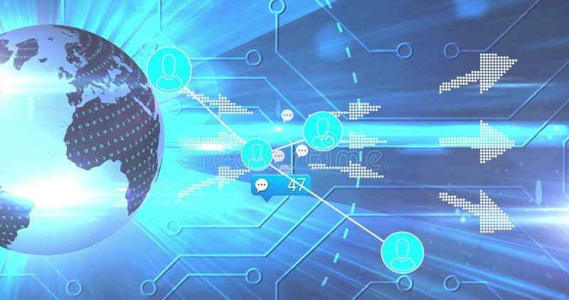 Global Communication Network Animation Over Digital World Map and User ...