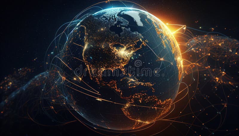 Global Communication Network Around Planet Earth in Space. Generative ...