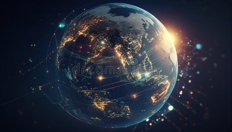 Global Communication Network Around Planet Earth in Space. Generative ...