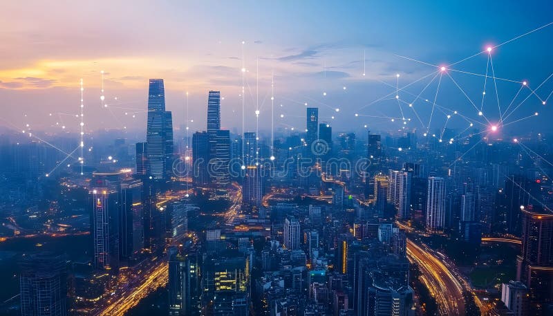 Global Communication Network City Architecture Cityscape. Stock Image ...