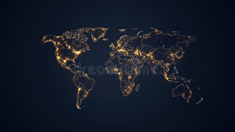 Global Communication Network Under Night Sky Universe with World Map ...
