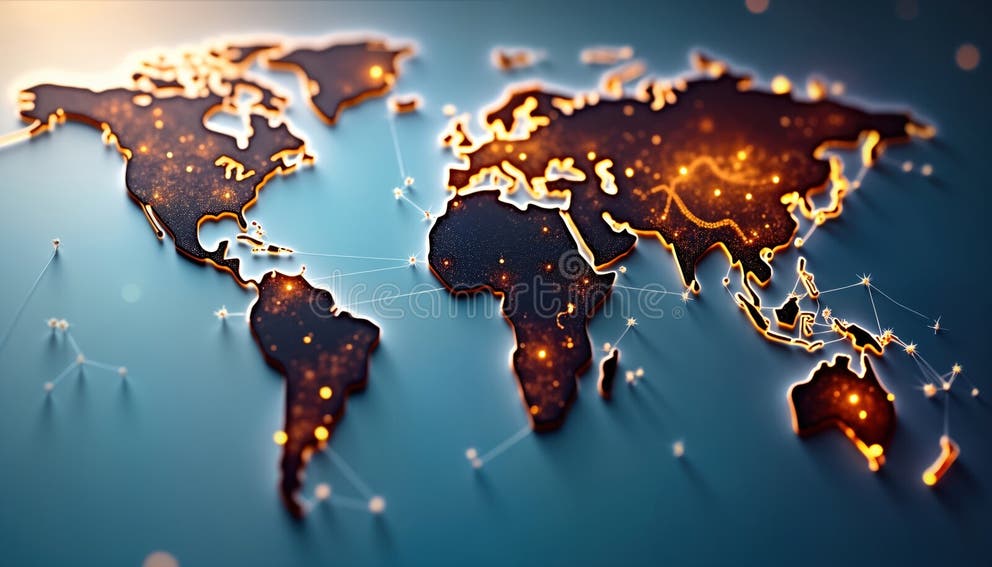 Global Communication Network Visualized on 3D World Map. Intricate ...