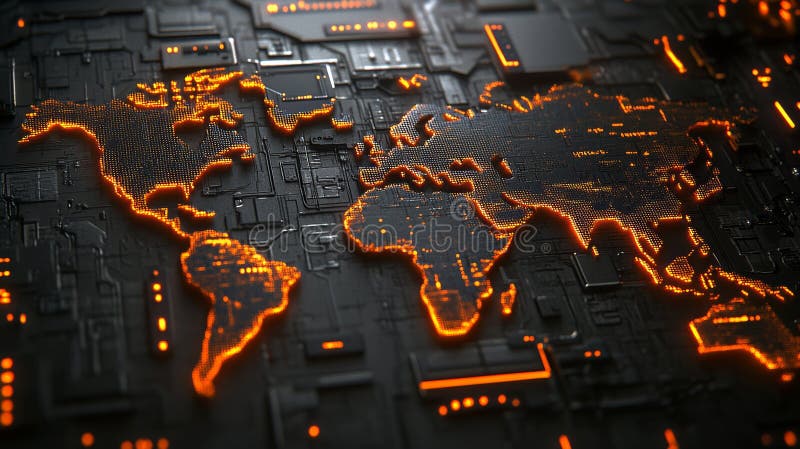 Global Communication and Networking are Symbolized by an Abstract World ...