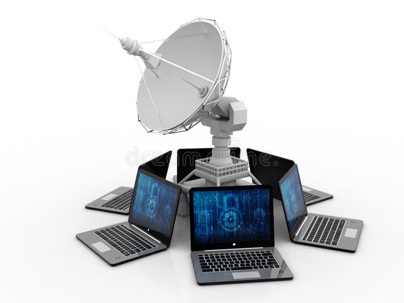 Global Communication with Satellite, 3d Rendering Stock Illustration ...