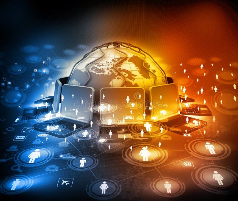 Global Communication Technology with Satellite Dish Stock Illustration ...