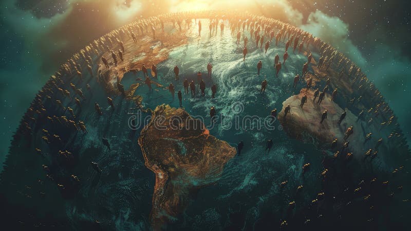 Global Community Standing on Earth in Conceptual Artwork with Mixed ...