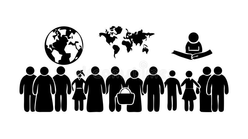 Global Community and World Population Silhouette Icon Vector Design ...