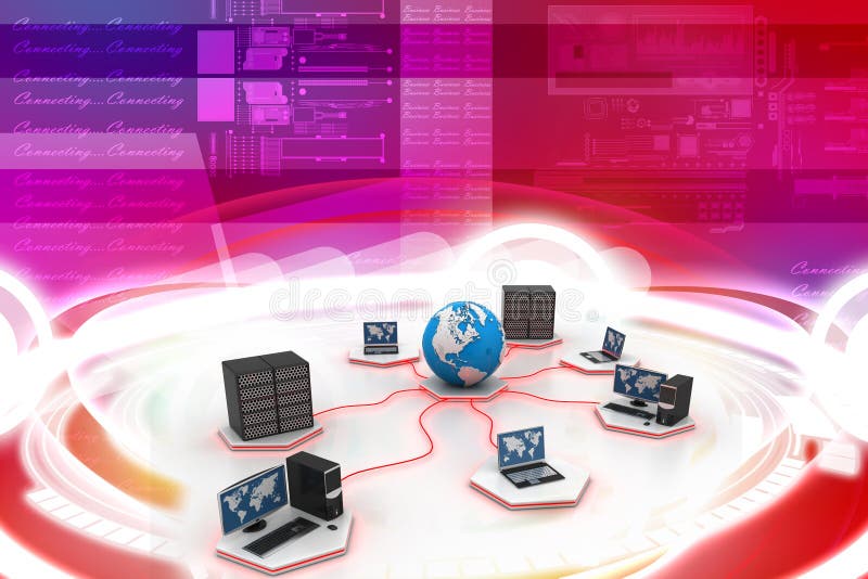Computer Networking with Globe Stock Illustration - Illustration of ...