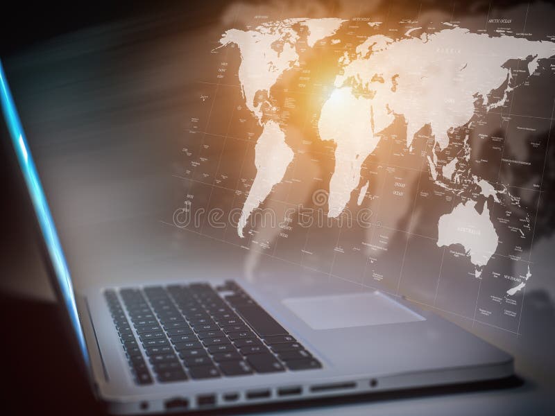 Internet. Global Communication. Earth and Laptop. 3d Stock Illustration ...