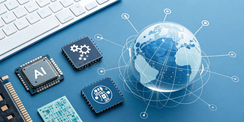 Global Concept of Artificial Intelligence on Blue Background Stock ...