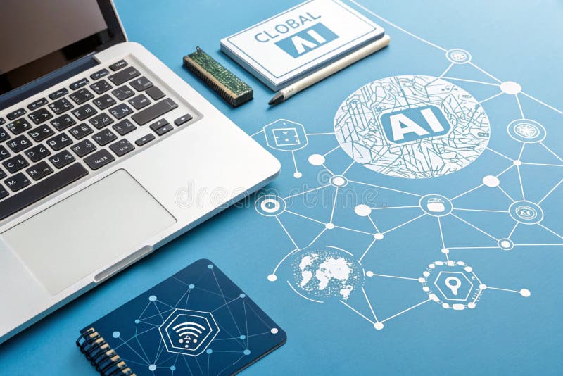 Global Concept of Artificial Intelligence on Blue Background Stock ...